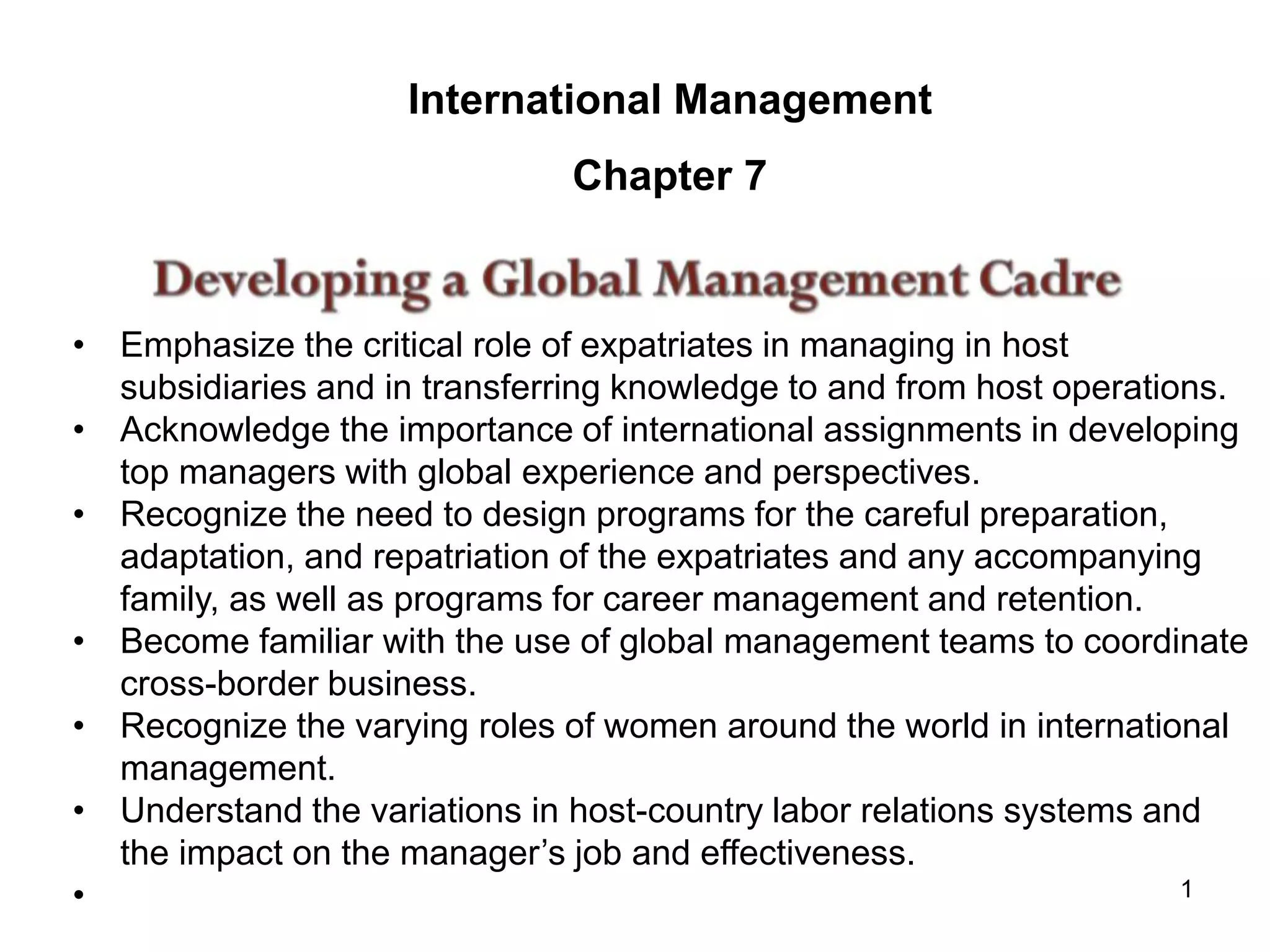 INTERNATIONAL MANAGEMENT - Developing a Global Cadre | PPT
