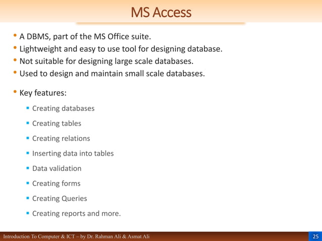 Chapter 7. Databases Chapter In Introduction to Computer. Pptx | PPTX | Databases | Computer ...
