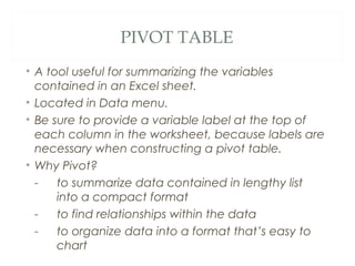 Chapter 7 -DescriptiveStatistics and Pivot Table | PPT