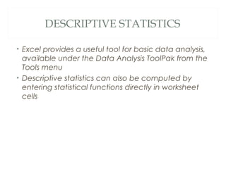 Chapter 7 -DescriptiveStatistics and Pivot Table | PPT