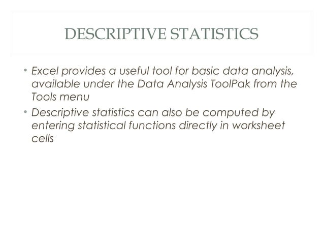 Chapter 7 -DescriptiveStatistics and Pivot Table | PPT