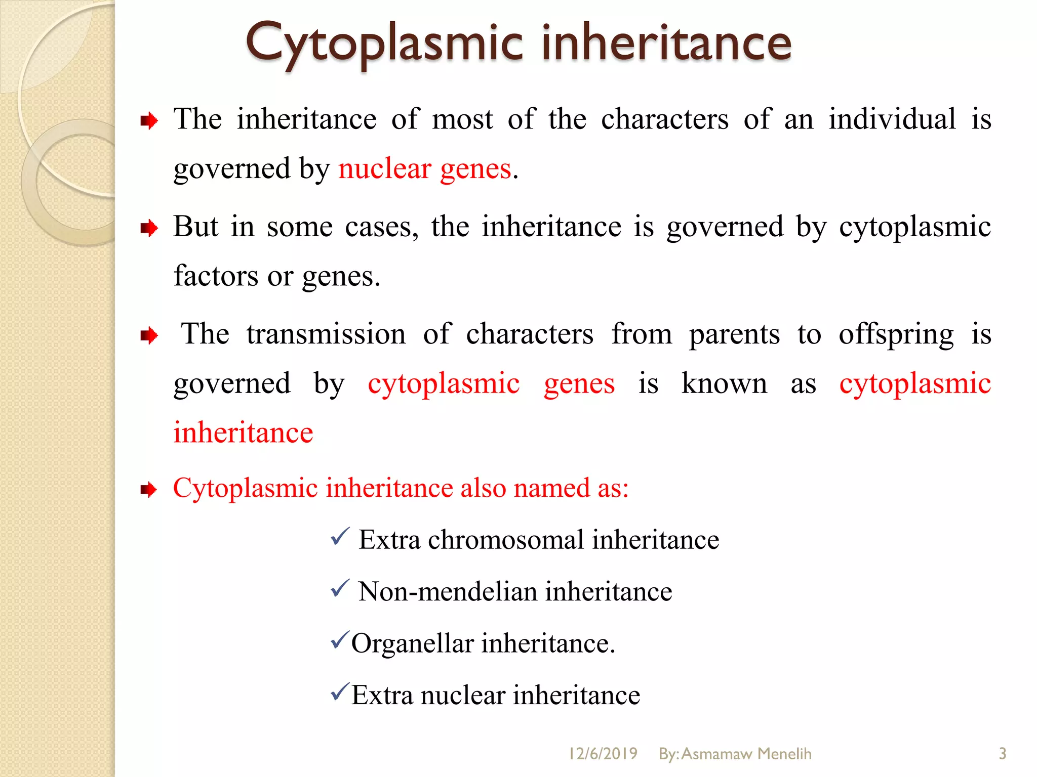 Cytoplasmic inheritance and Maternal Effect | PDF