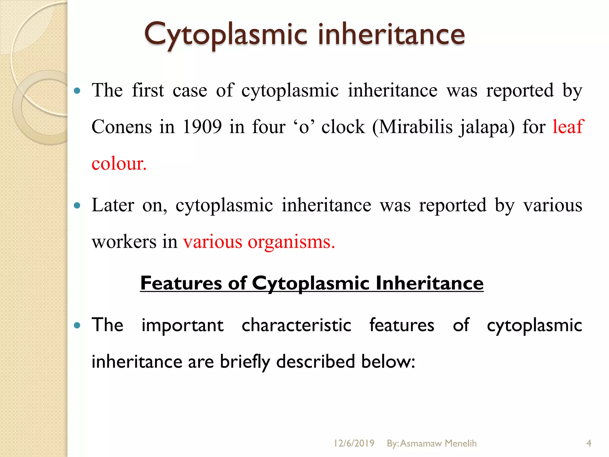Cytoplasmic inheritance and Maternal Effect | PDF