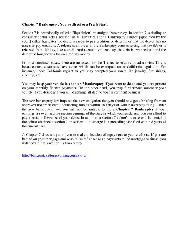 Chapter 7 bankruptcy you're direct to a fresh start. | PDF