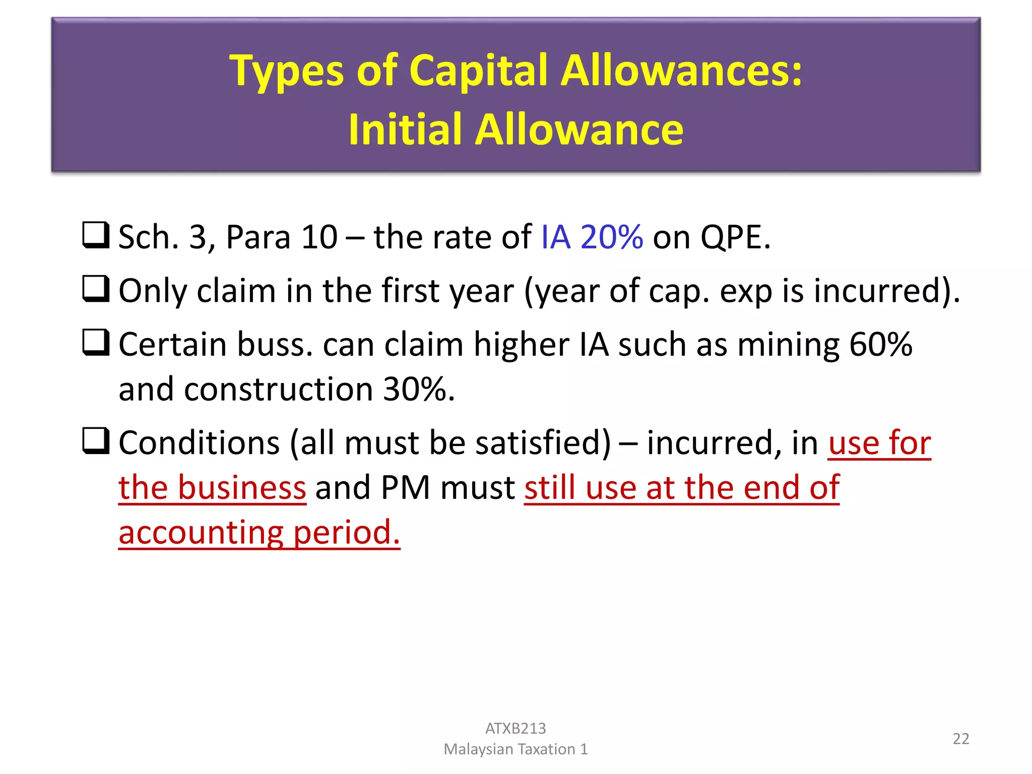 Chapter 7; capital allowances students | PPTX