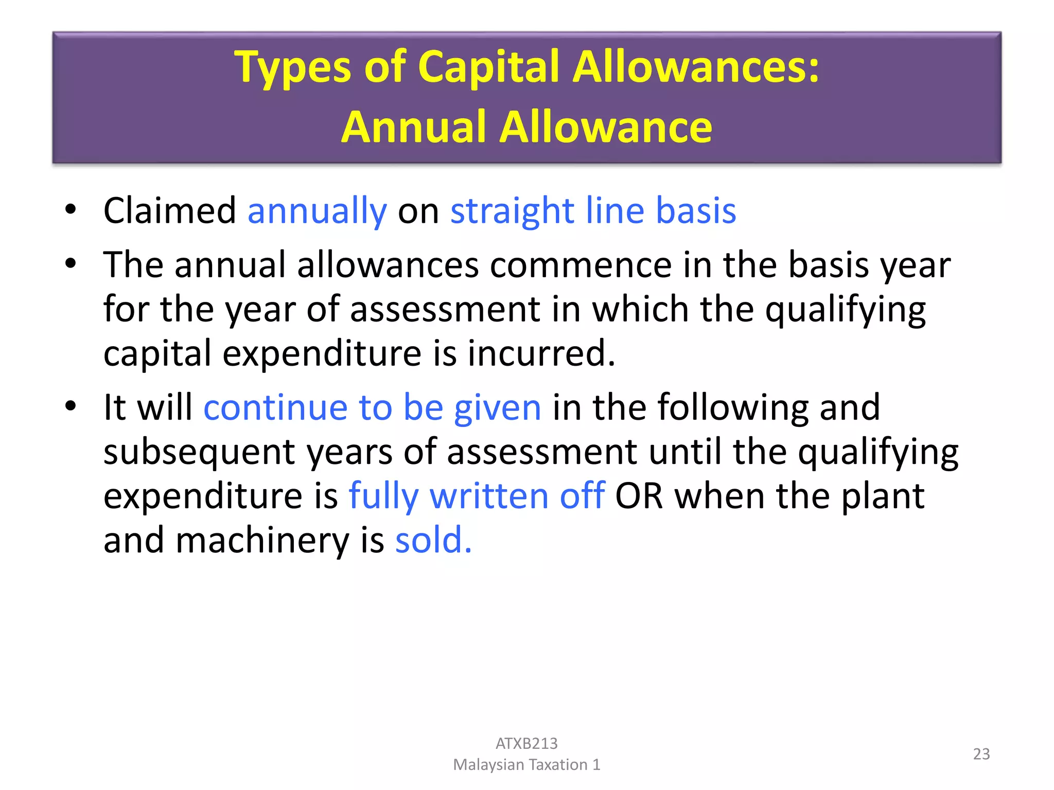 Chapter 7; capital allowances students | PPTX
