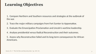 Comprehensive Overview of the American Civil War and Reconstruction Era ...