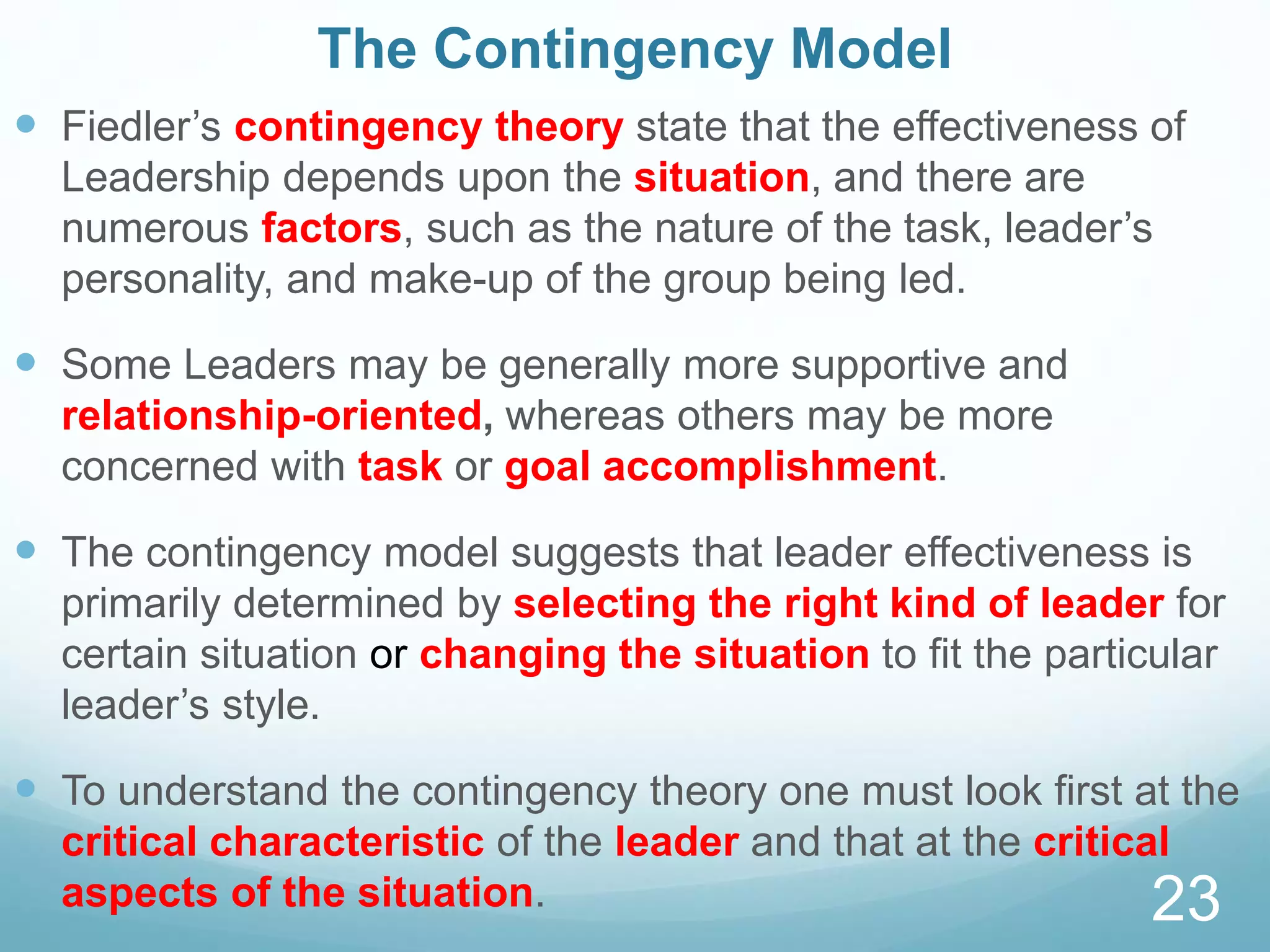 Contingency theories of leadership | PDF