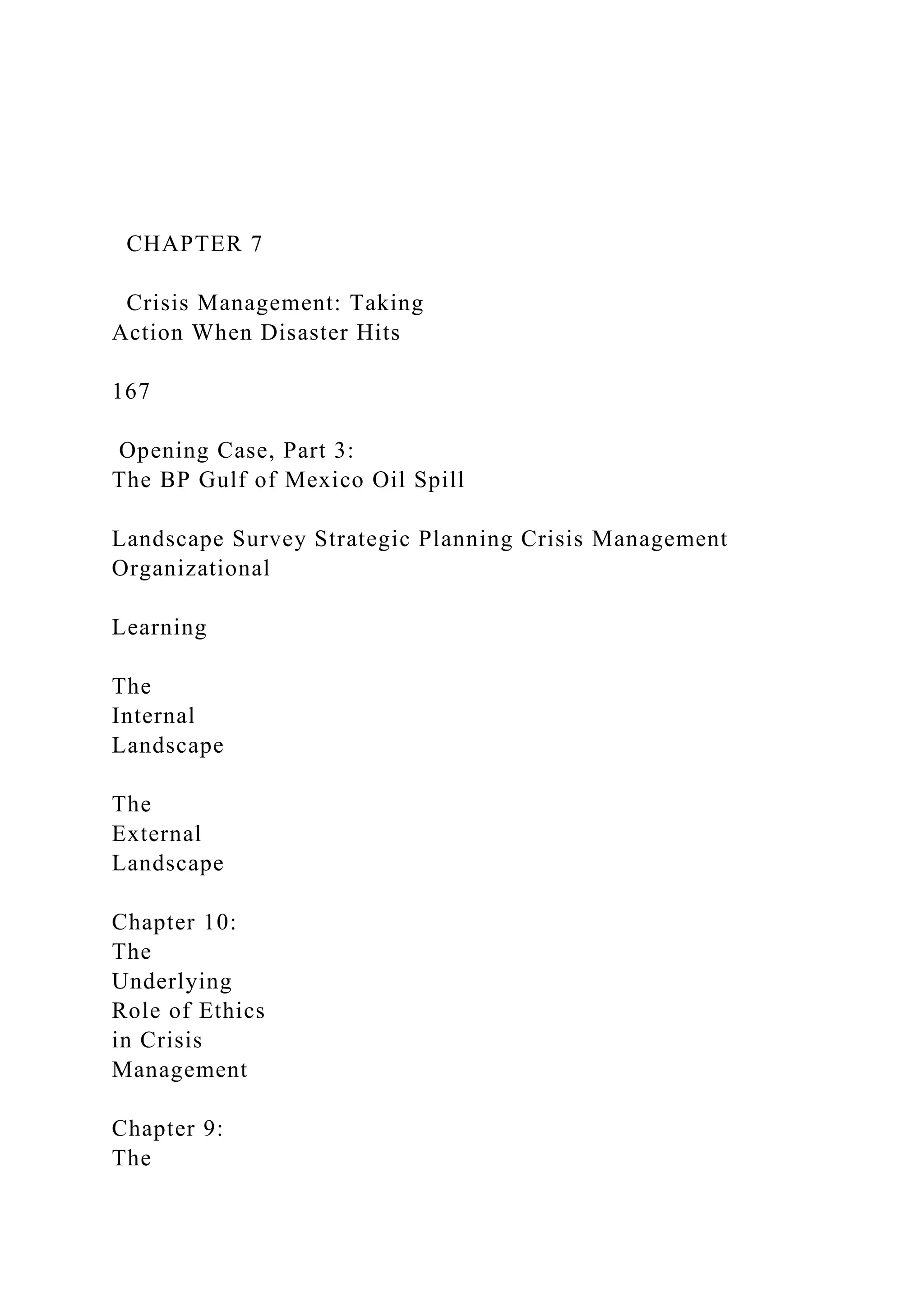 CHAPTER 7 Crisis Management Taking Action When Dis.docx | Business ...