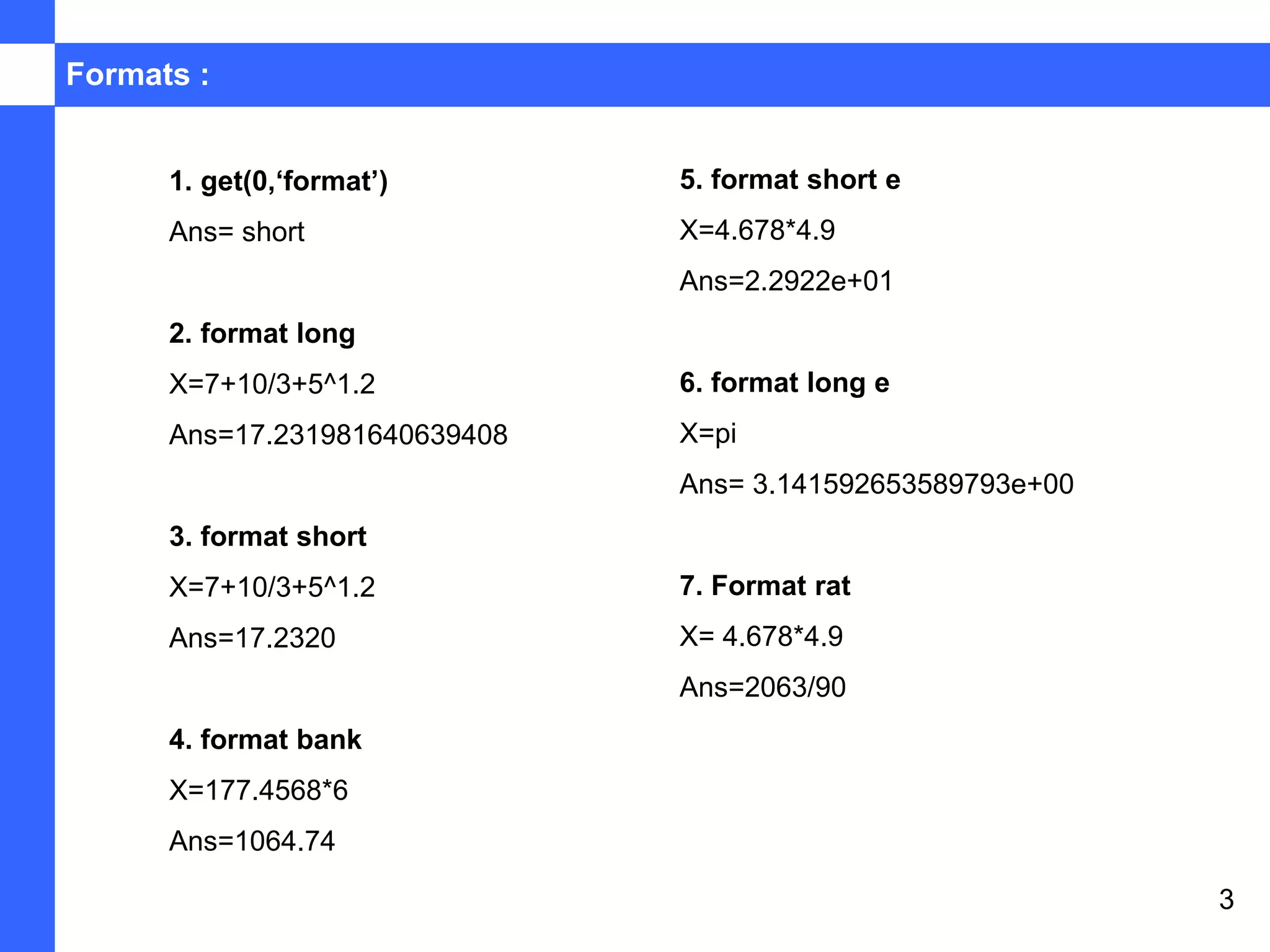 Chapter 7 Formats in MATLAB | PPT