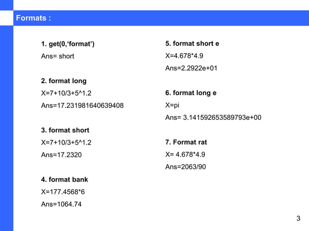 Chapter 7 Formats in MATLAB | PPT
