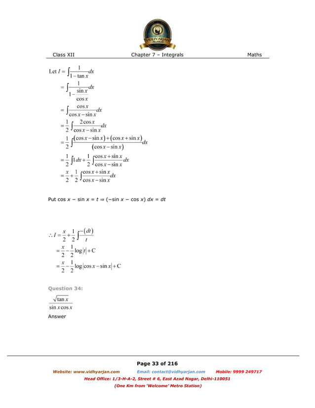 Chapter 7 integrals | PDF