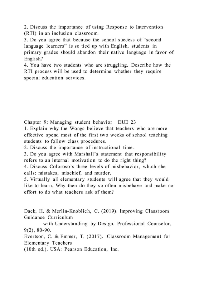 Chapter 7 Managing students at work DUE DATE 161. Individually | PDF