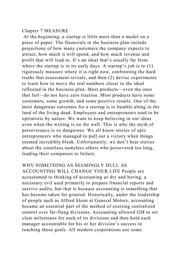 Chapter 7 Measure At The Beginning A Startup Is Little More Than Docx