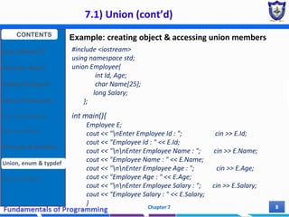 User Defined Datatypes in C++ (Union, enum, class) | PPTX | Programming Languages | Computing
