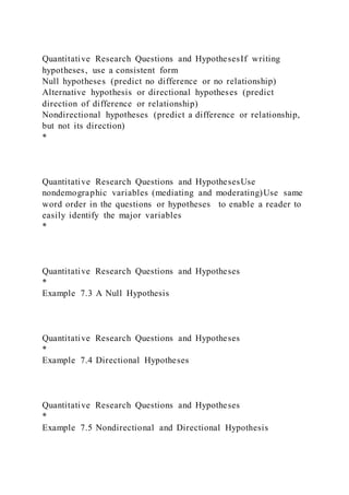 CHAPTER 7 RESEARCH QUESTIONS AND HYPOTHESESInvestigators place | DOCX