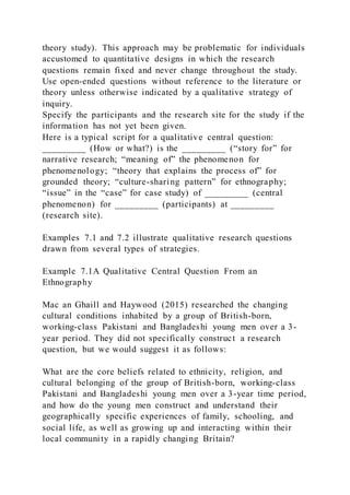 CHAPTER 7 RESEARCH QUESTIONS AND HYPOTHESESInvestigators place | DOCX