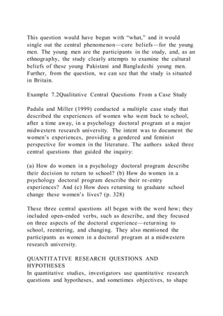 CHAPTER 7 RESEARCH QUESTIONS AND HYPOTHESESInvestigators place | DOCX
