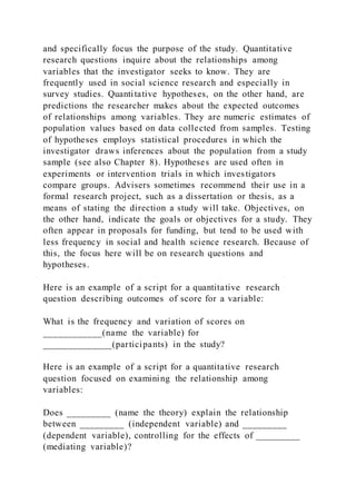 CHAPTER 7 RESEARCH QUESTIONS AND HYPOTHESESInvestigators place | DOCX