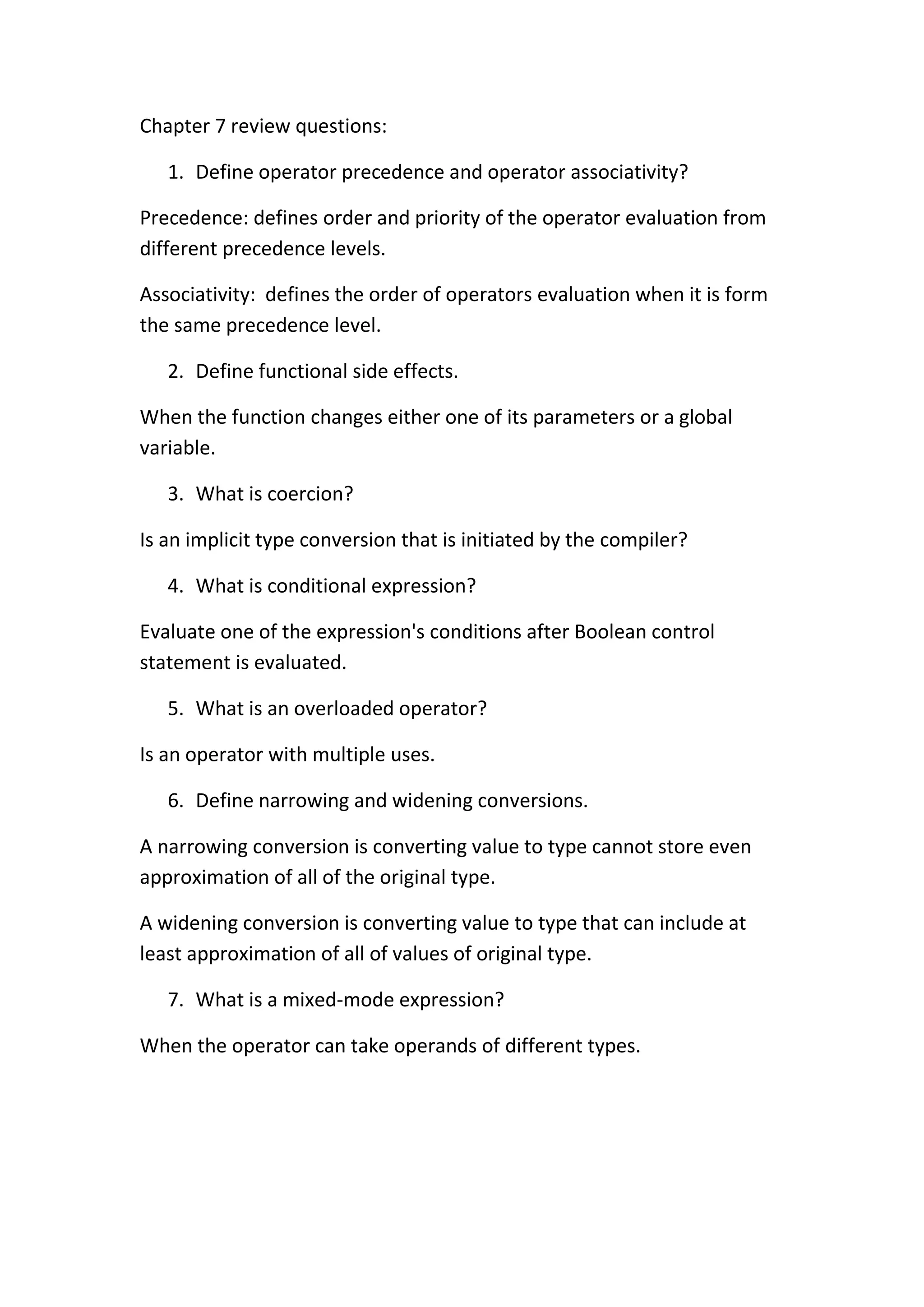 Chapter 7 review questions | DOCX | Programming Languages | Computing