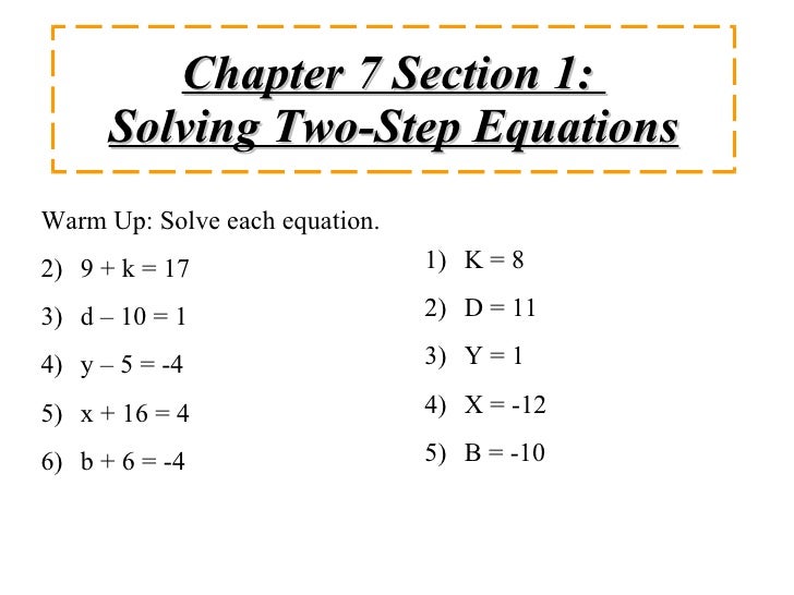 Solving Two Step Equations Solving Two Step Equations