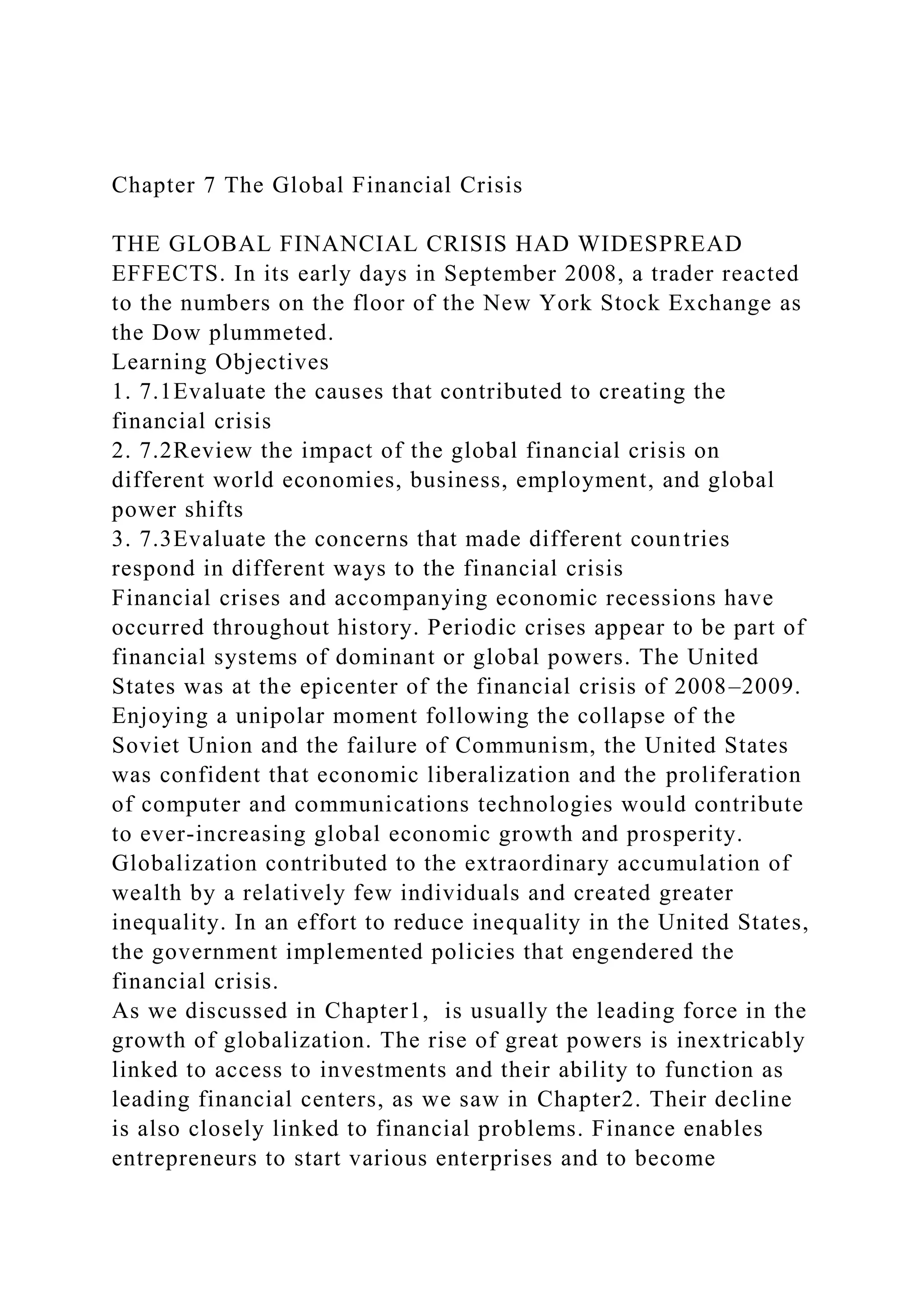 Chapter 7 The Global Financial CrisisTHE GLOBAL FINANCIAL CRIS.docx