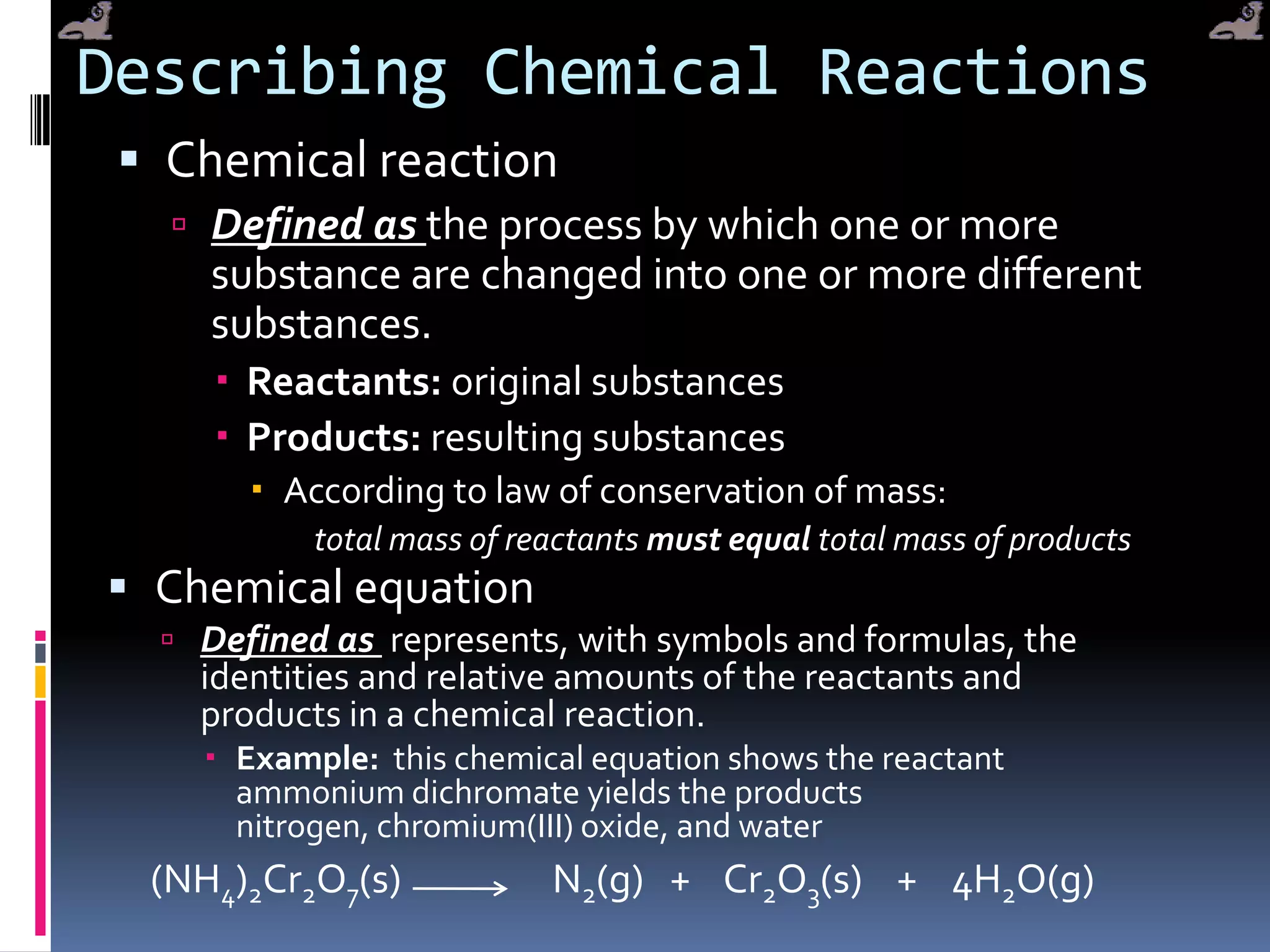 Chapter 8.1 : Describing Chemical Reactions | PPT