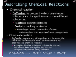 Chapter 8.1 : Describing Chemical Reactions | PPTX