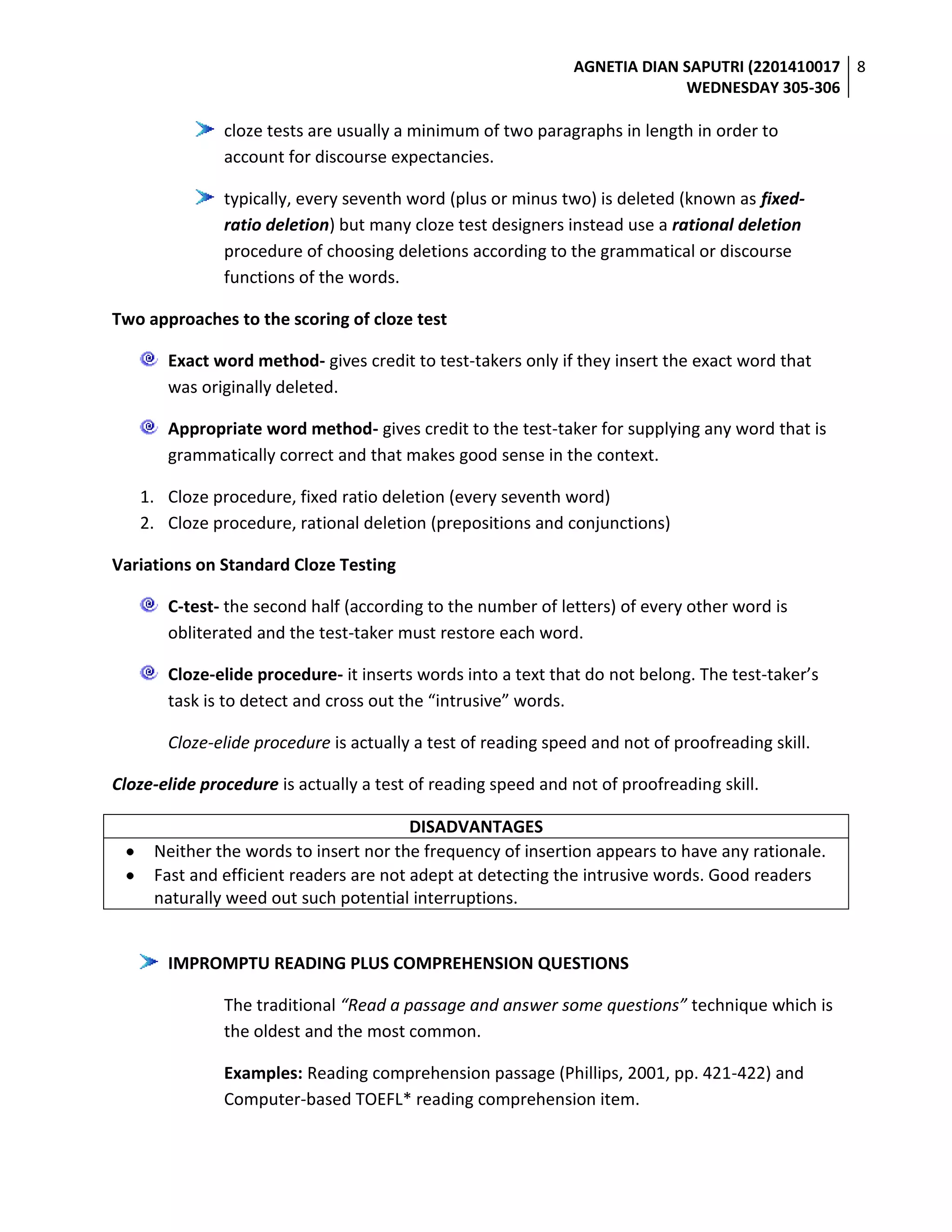 assesing reading | DOCX | Education