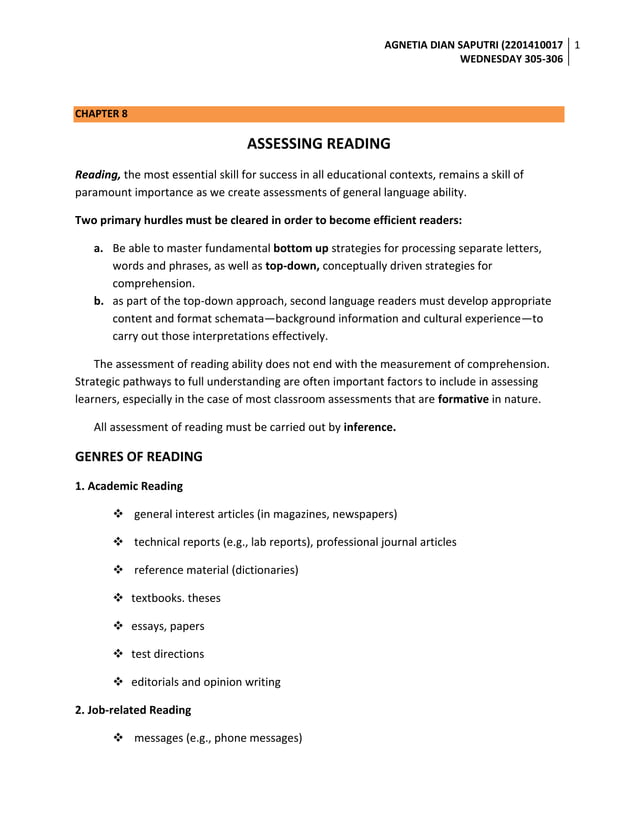 assesing reading | PDF