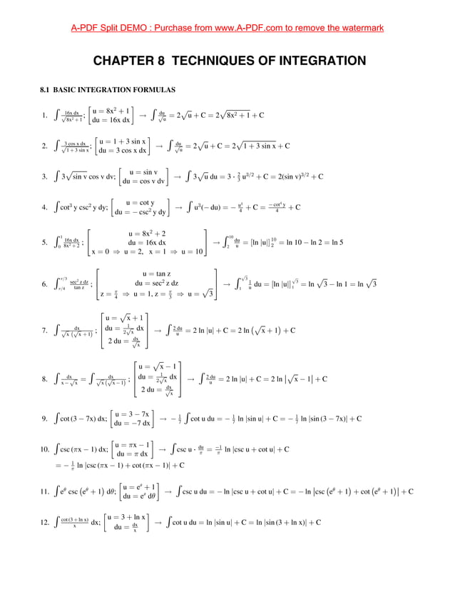 Chapter 8: TECHNIQUES OF INTEGRATION | PDF