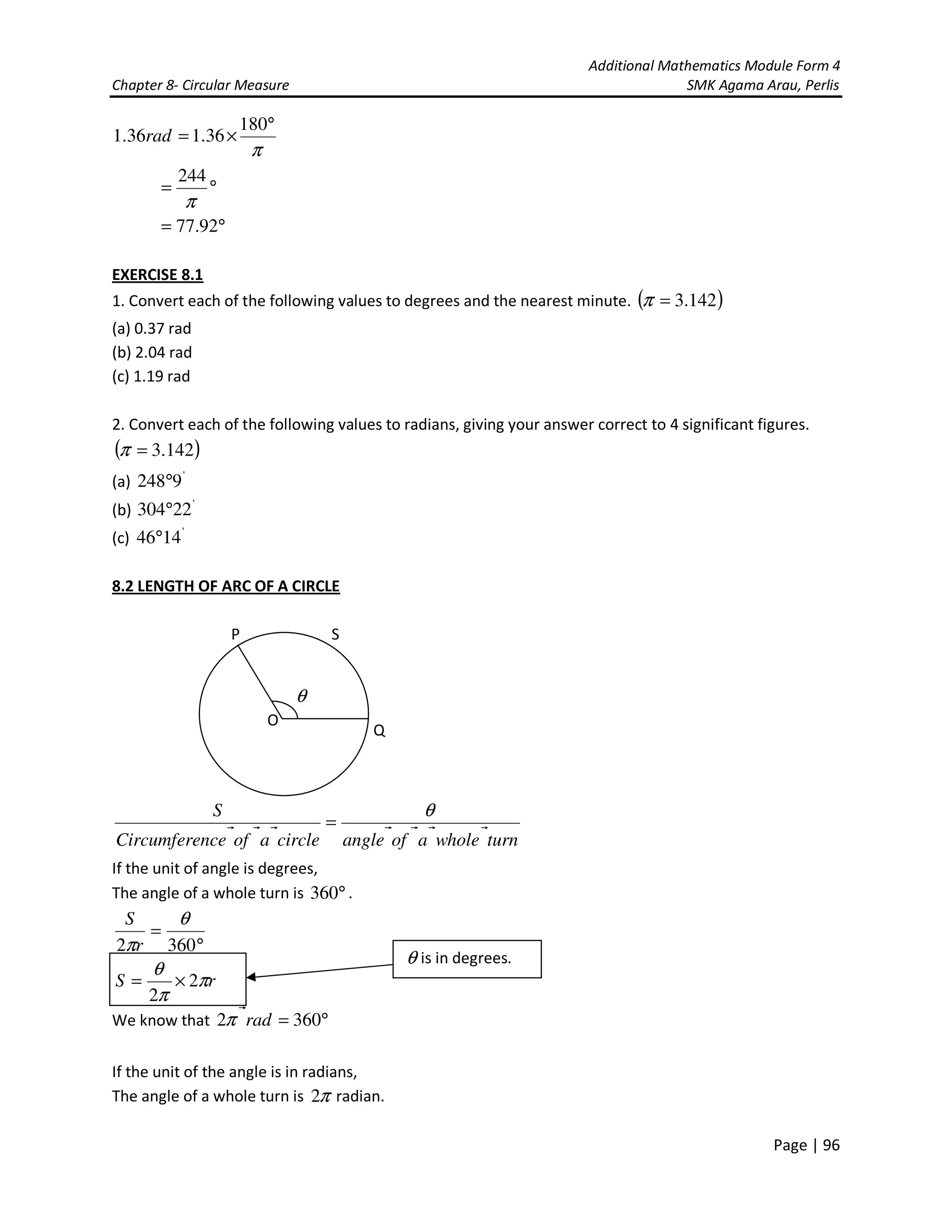 Chapter 8 circular measure | PDF