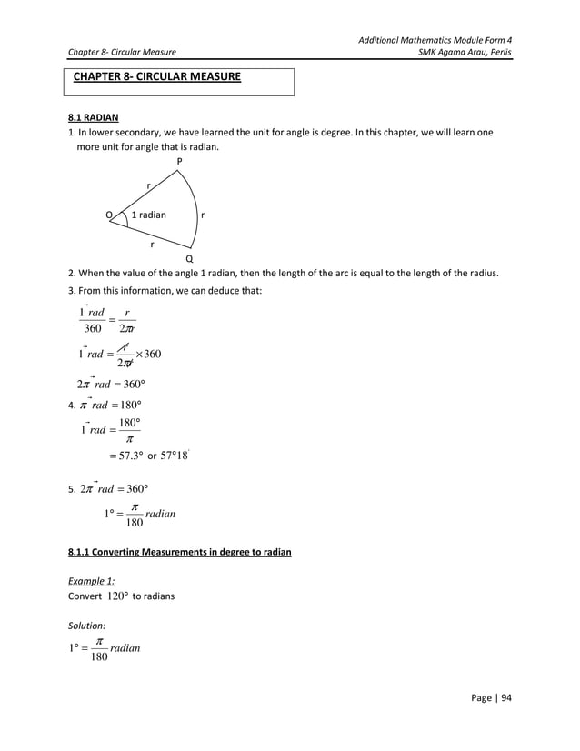 Chapter 8 circular measure | PDF