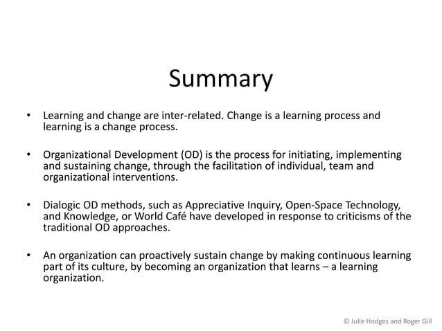 Chapter 8 organizational development (od) and organizational learning | PPT