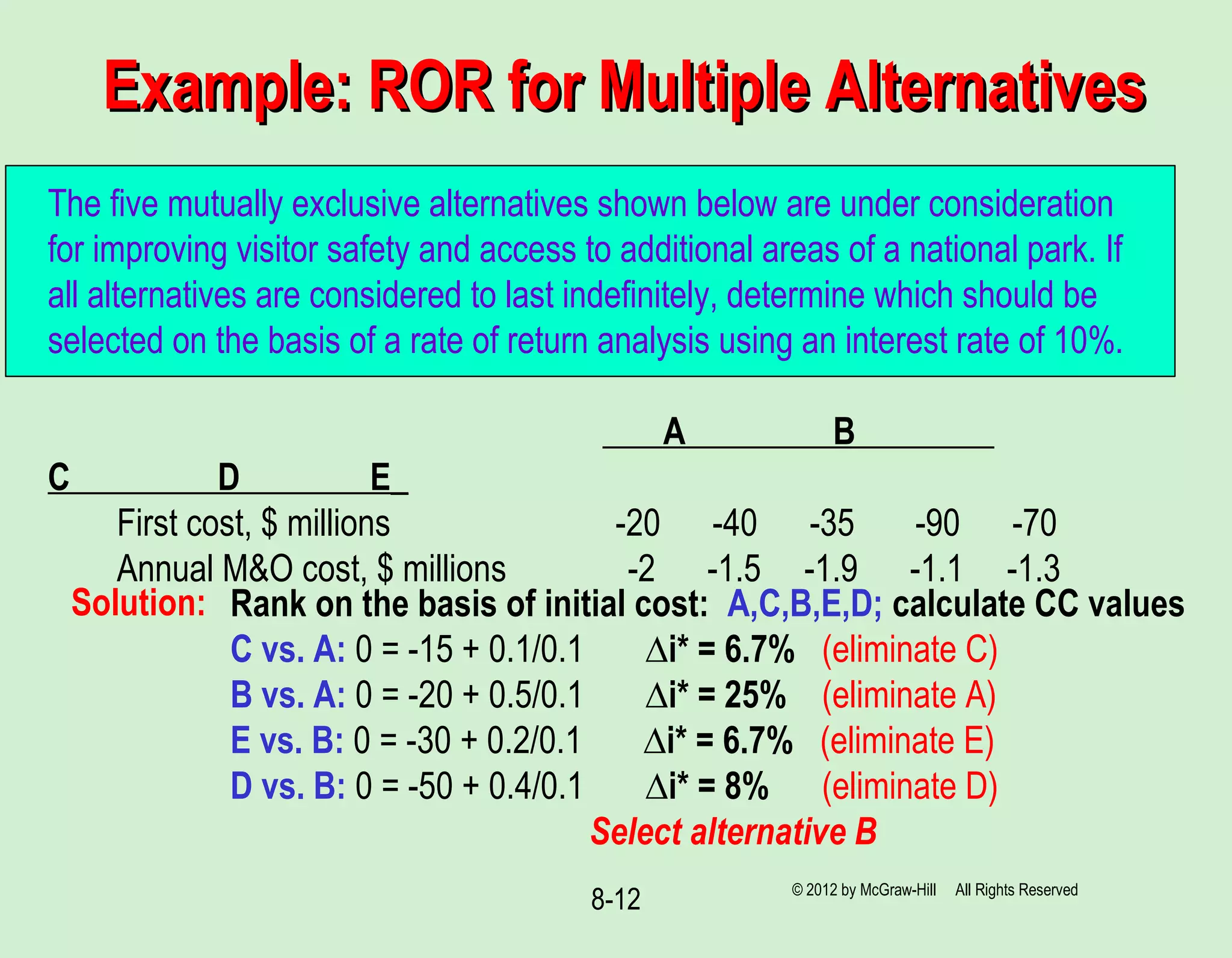 Chapter 8 ror analysis for multiple alternatives | PPT