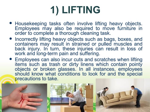 HOUSEKEEPING OPERATION: SAFETY AND SECURITY | PPT | Injuries | Diseases ...