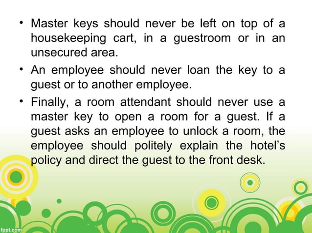 HOUSEKEEPING OPERATION: SAFETY AND SECURITY | PPT | Injuries | Diseases ...