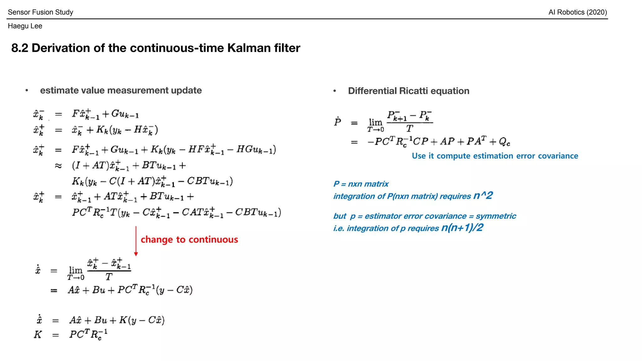 Sensor Fusion Study - Ch8. The Continuous-Time Kalman Filter [이해구] | PDF