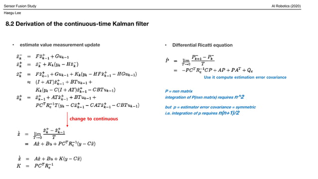 Sensor Fusion Study - Ch8. The Continuous-Time Kalman Filter [이해구] | PPT