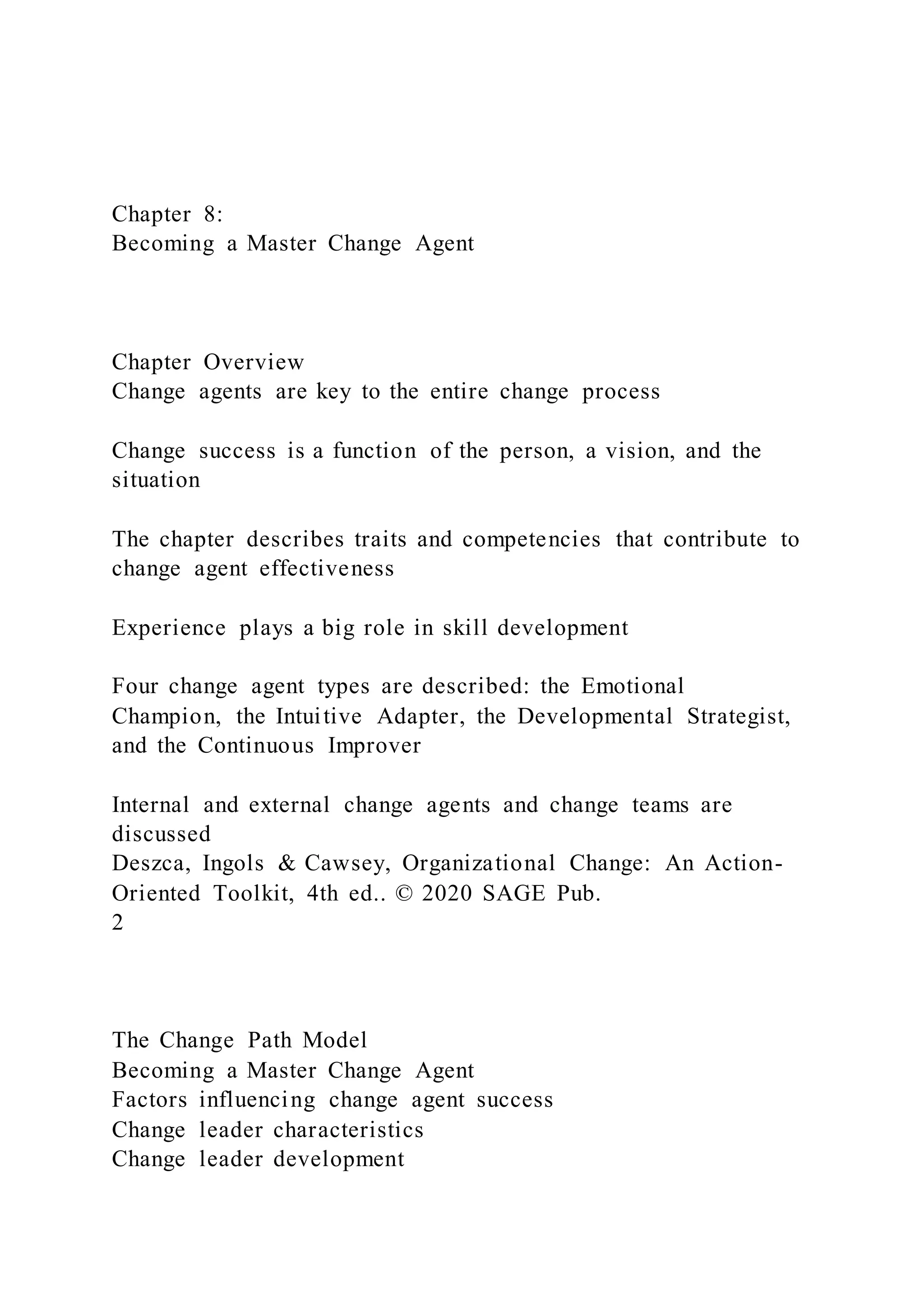 Chapter 8 Becoming a Master Change AgentChapter Overv | PDF