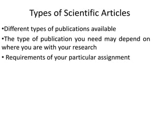 Scientific research writing and types of scientific artiles | PPTX