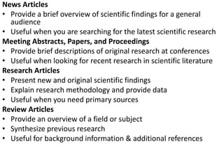 Scientific research writing and types of scientific artiles | PPTX
