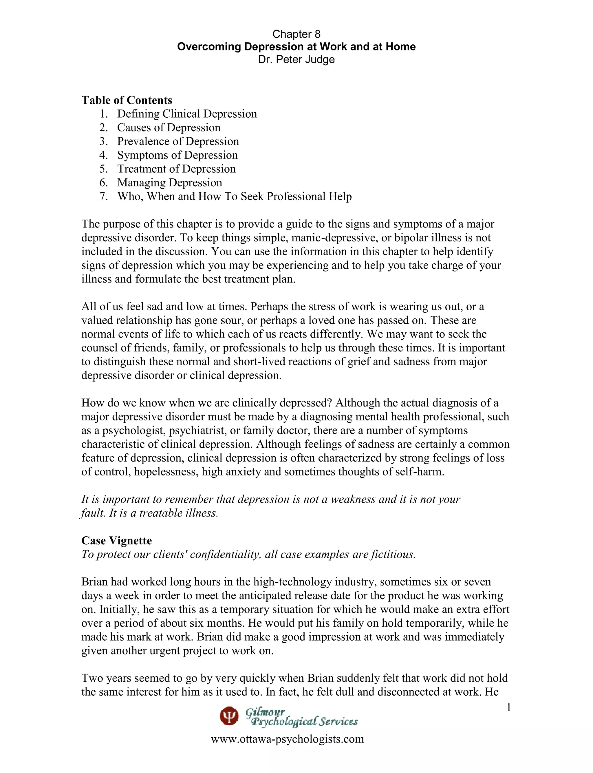 Depression at Work and Home | PDF