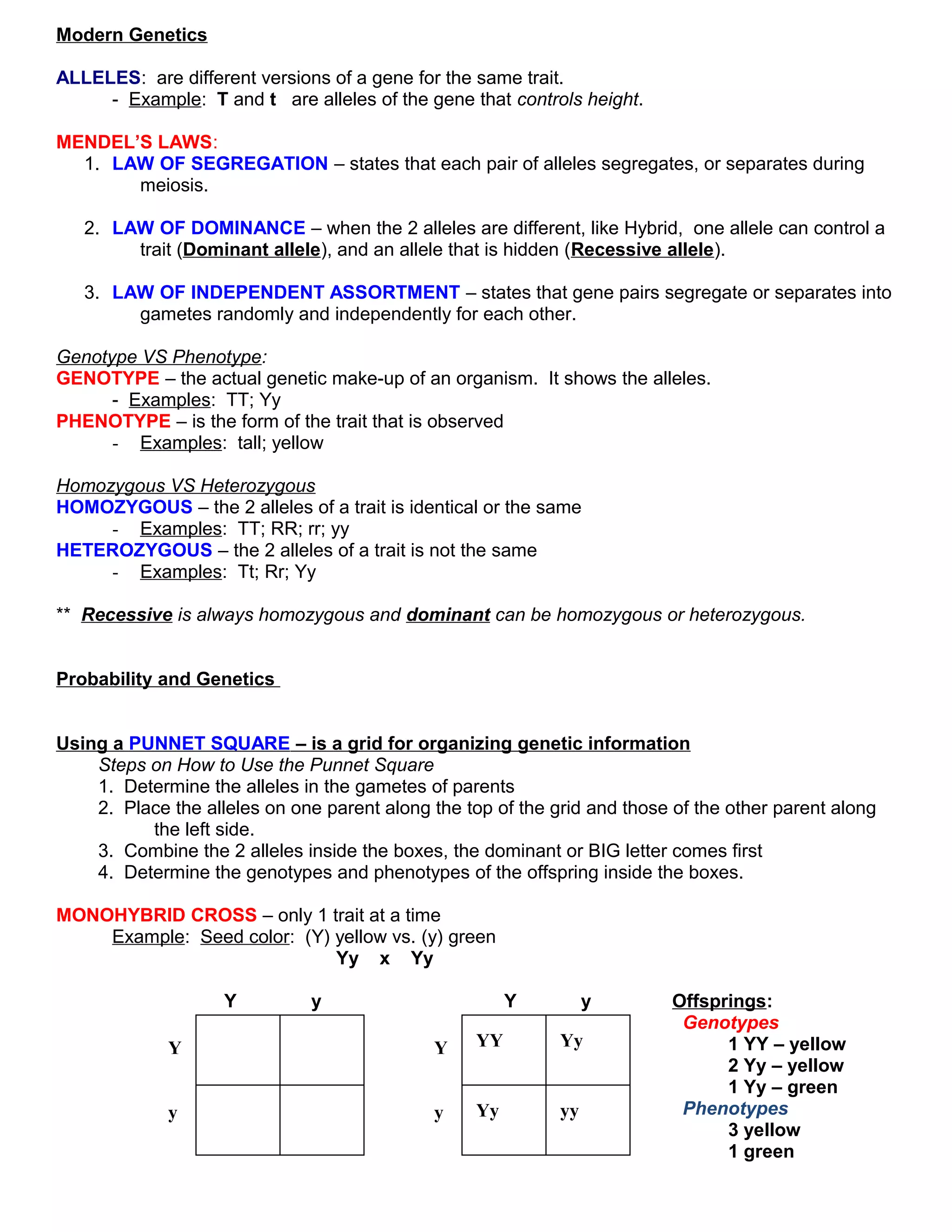 Fundamentals of Genetics Notes | DOC