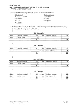 Chapter 8 GST Clearing and Settlements - Test | PDF