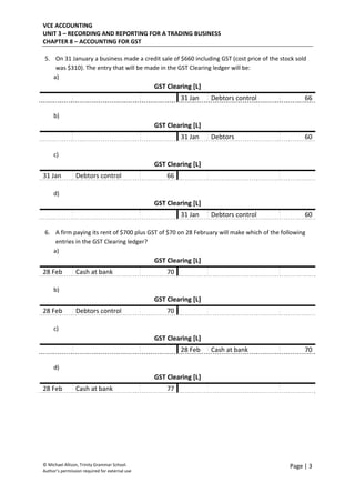 Chapter 8 GST Clearing and Settlements - Test | PDF