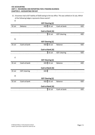 Chapter 8 GST Clearing and Settlements - Test | PDF