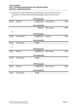 Chapter 8 GST Clearing and Settlements - Test | PDF