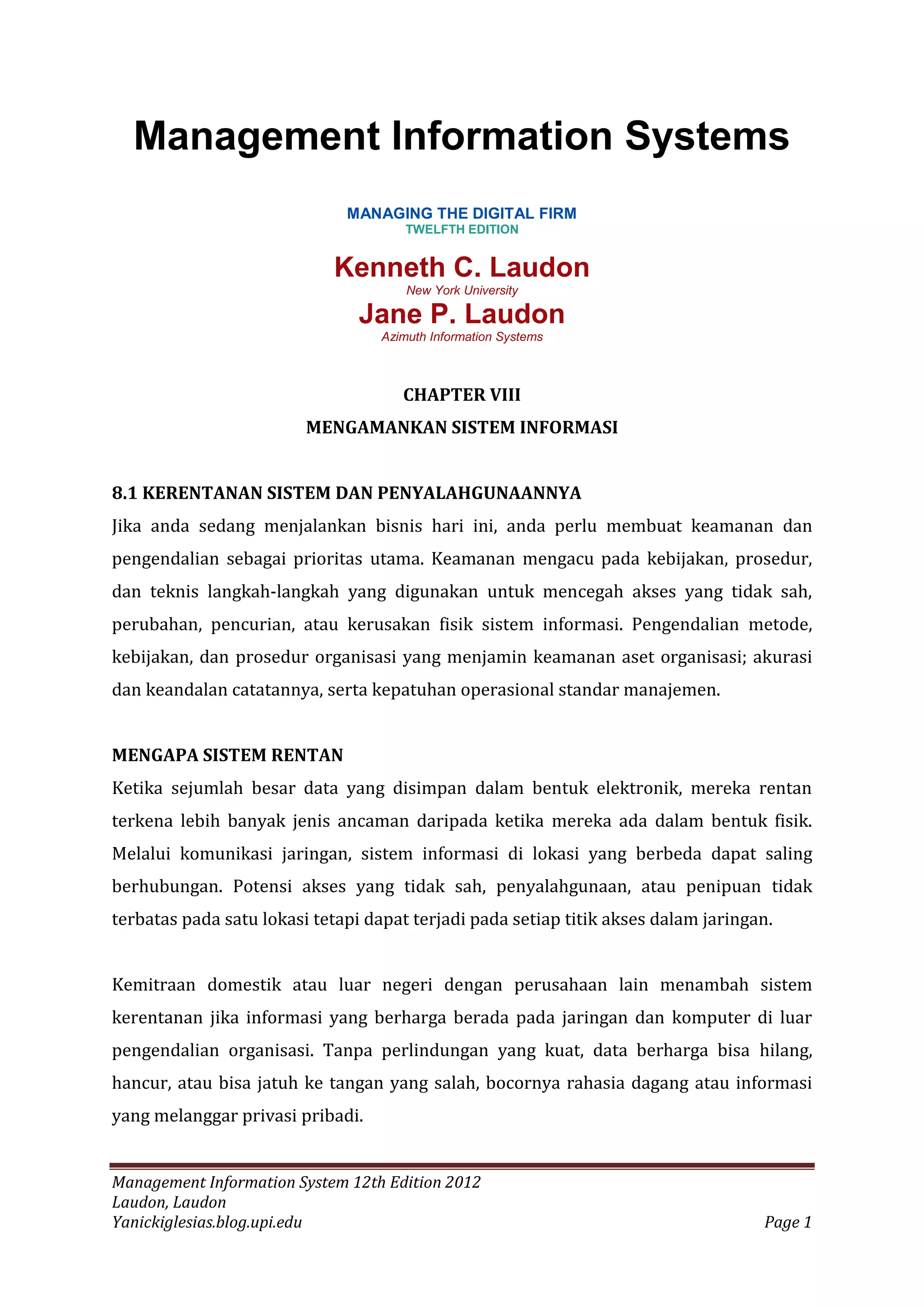 Chapter 8 management information system 12th edition 2012 laudon | PDF