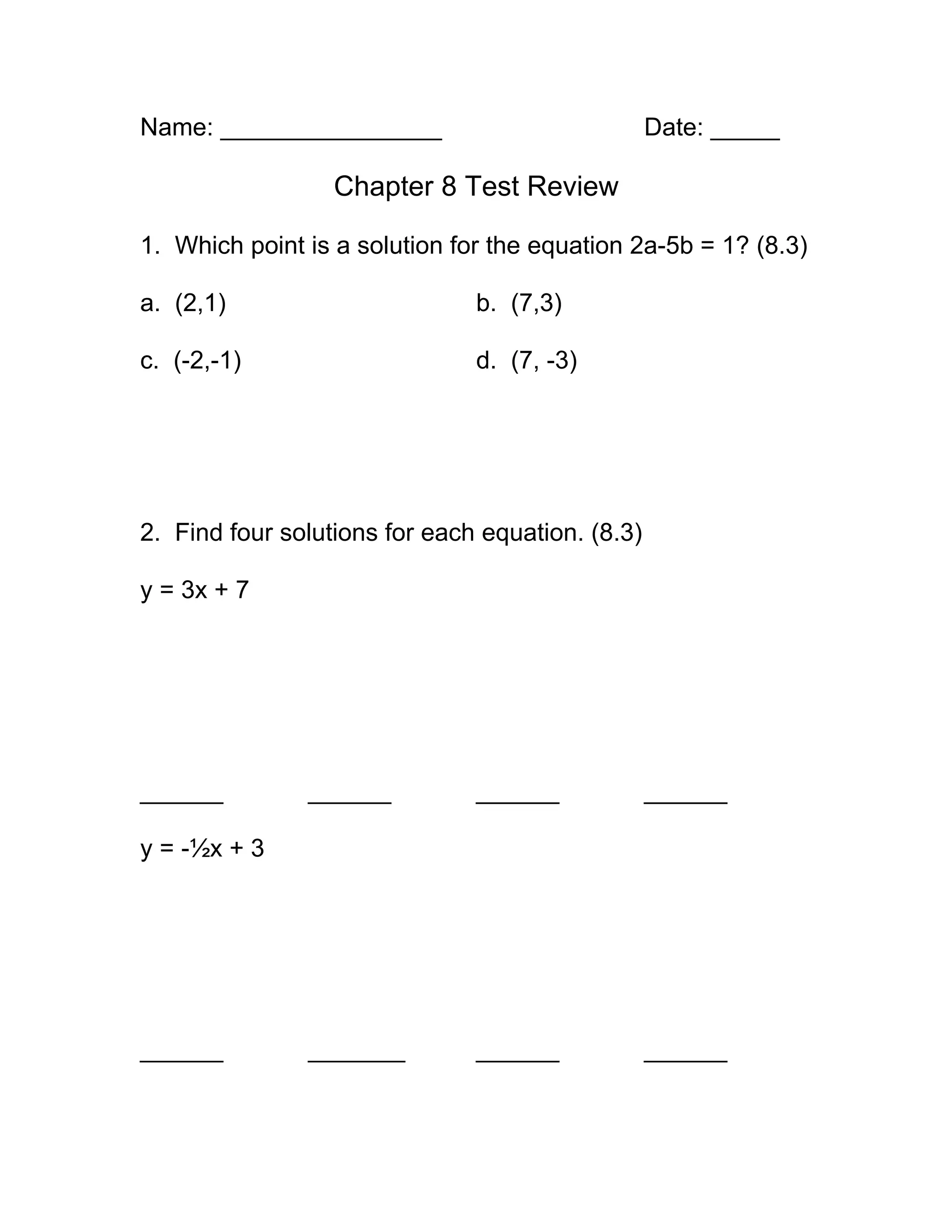 Chapter 8 Mini Test Review Doc
